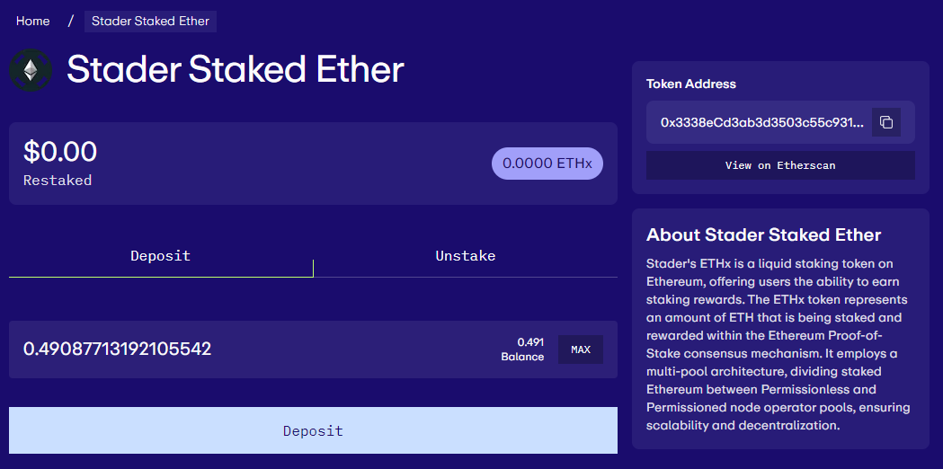 How to Restake ETH with Stader on EigenLayer?