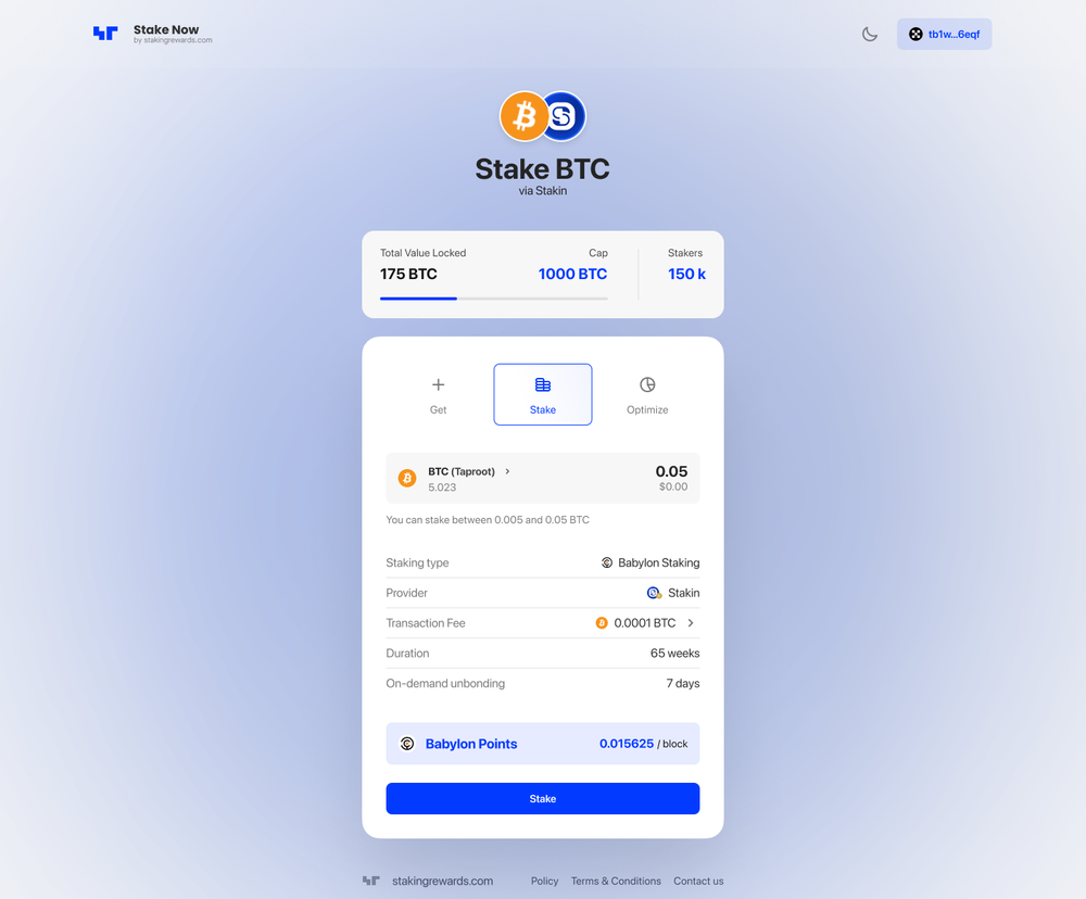 How to Stake BTC with Babylon using Staking Rewards