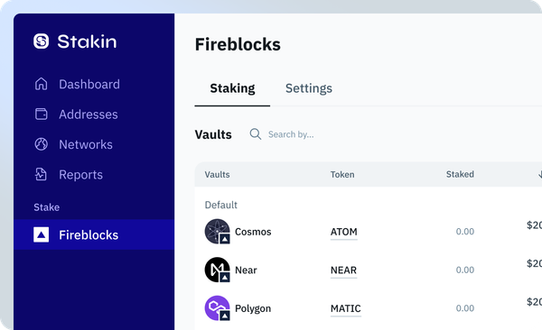 Stake from Fireblocks with Stakin Dashboard